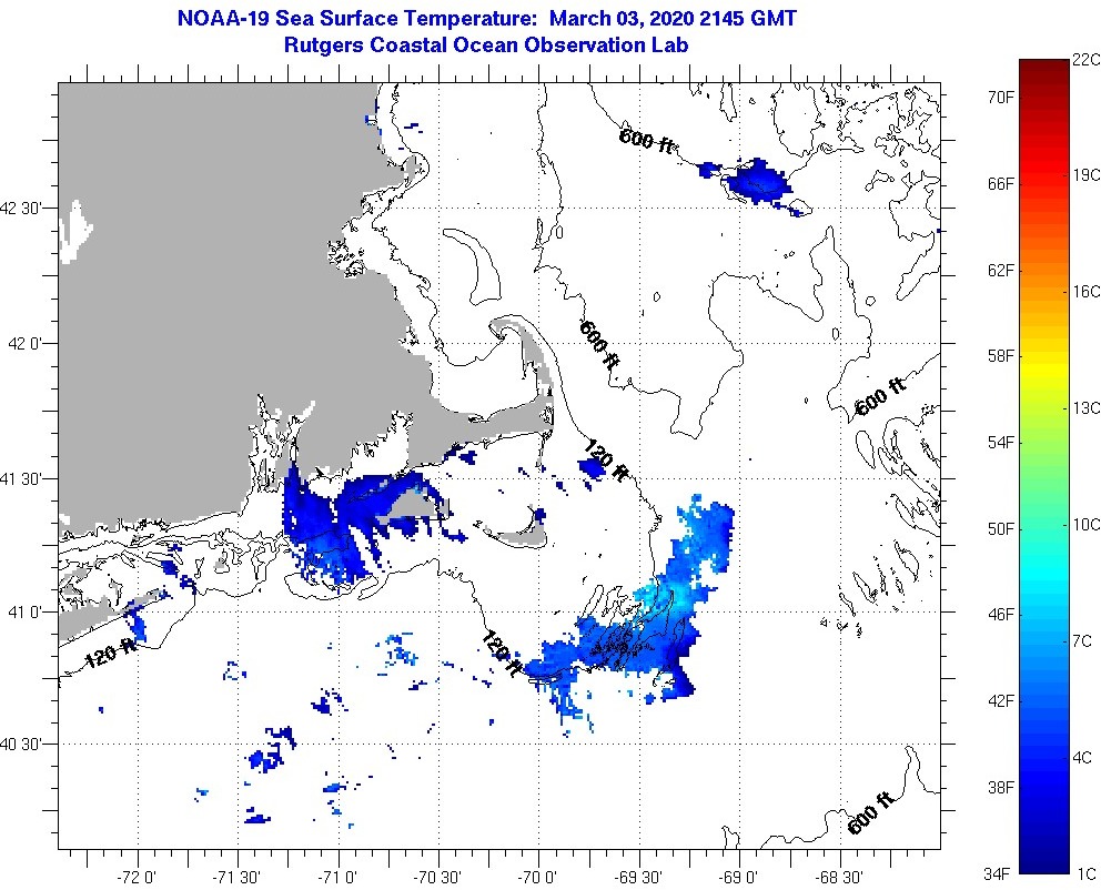 Cape Cod Sea Surface Temperatures Wednesday, March 4, 2020 2:45:00 AM GMT